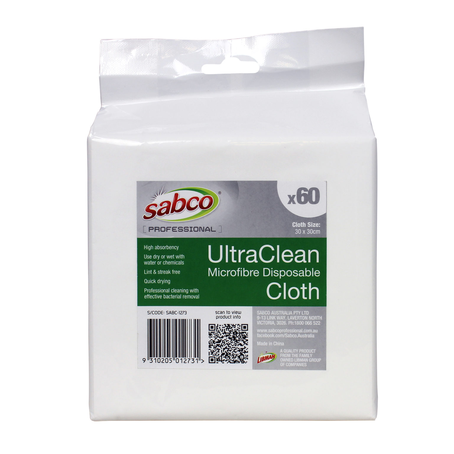 UltraClean Microfibre Disposable Cloth - 60PK - Sabco Professional